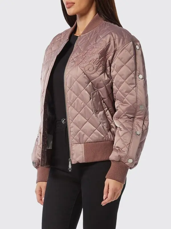 Philipp Plein Cropped Quilted Nylon Bomber Jacket With Embroidered Collar - Pink