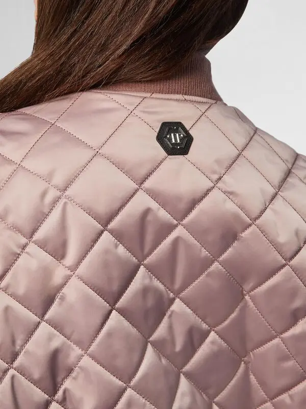 Philipp Plein Cropped Quilted Nylon Bomber Jacket With Embroidered Collar - Pink