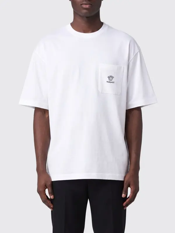 Versace Medusa Logo Relaxed Fit Cotton T-shirt With Patch Pocket - White