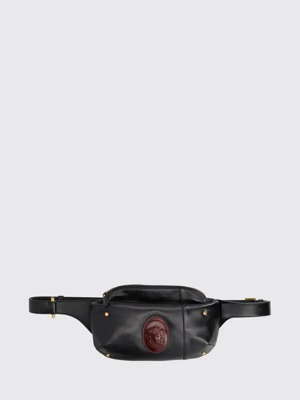 Versace Lou Nappa Leather Crossbody Bag With Medusa Logo And Studs - Black