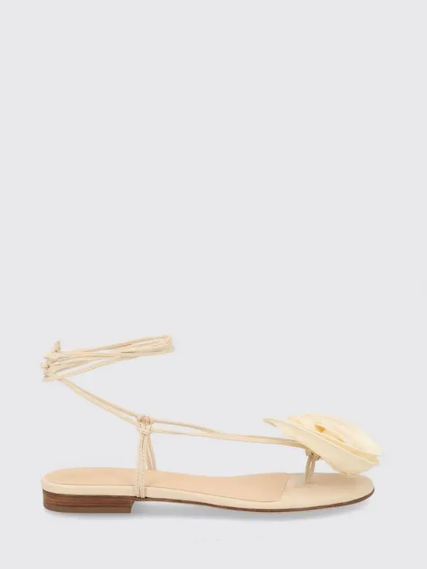 Magda Butrym Leather Thong Sandals With Flower Appliqué And Ankle-tie Straps - Ivory
