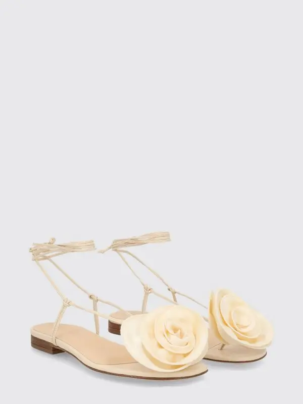 Magda Butrym Leather Thong Sandals With Flower Appliqué And Ankle-tie Straps