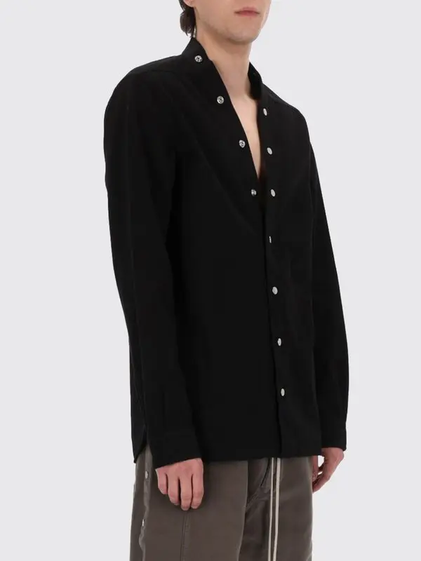 Rick Owens Long-sleeved V-neck Cotton Shirt With Button Closure