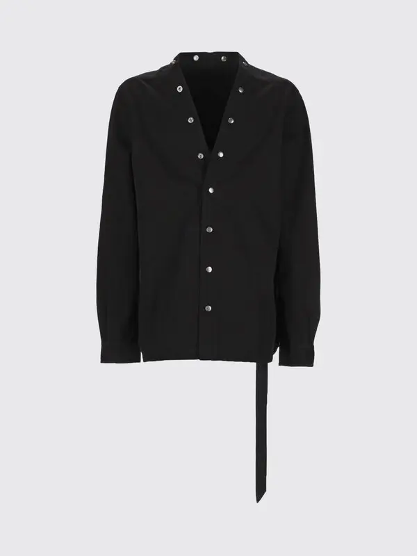 Rick Owens Long-sleeved V-neck Cotton Shirt With Button Closure