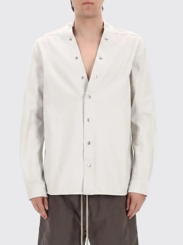 Rick Owens Long-sleeved V-neck Cotton Shirt With Button Closure - White