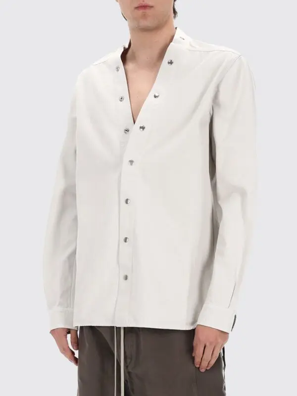 Rick Owens Long-sleeved V-neck Cotton Shirt With Button Closure