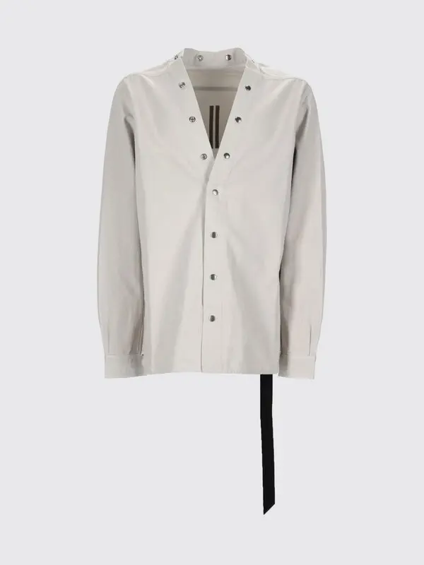 Rick Owens Long-sleeved V-neck Cotton Shirt With Button Closure
