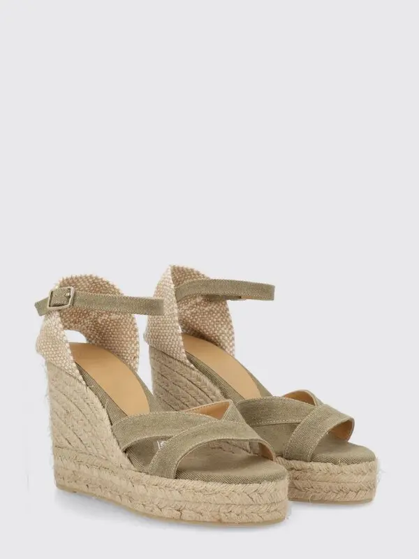 CastaÑer Bruna High Wedge Espadrilles In Cotton Canvas With An Open Toe And Ankle Strap - Green