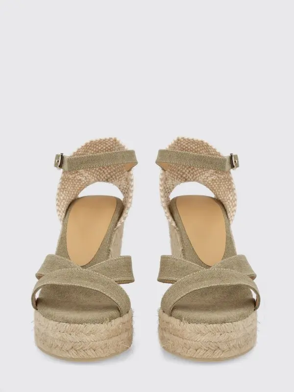 CastaÑer Bruna High Wedge Espadrilles In Cotton Canvas With An Open Toe And Ankle Strap - Green