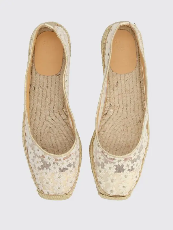 CastaÑer Paoli Raffia Espadrilles With Floral Embroidery And Low Heel - Beige
