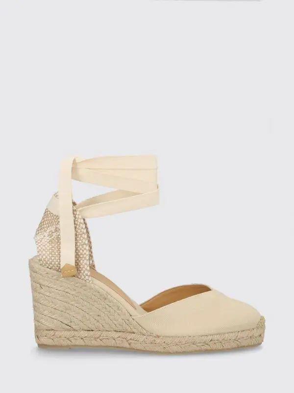 CastaÑer Chiara High Wedge Espadrilles In Cotton Canvas With Ankle Tie Fastening - Ivory