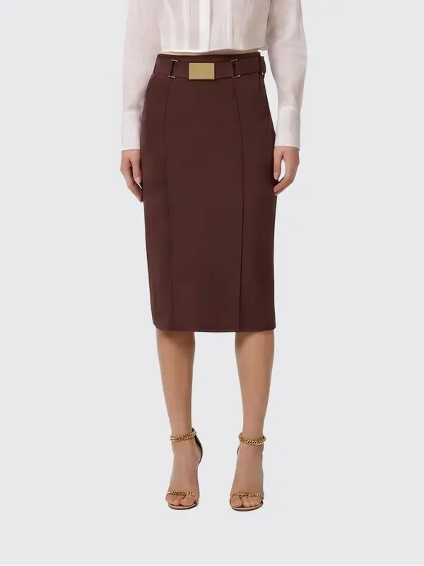 Elisabetta Franchi High Waist Monogram Print Crêpe Midi Pencil Skirt - Cocoa