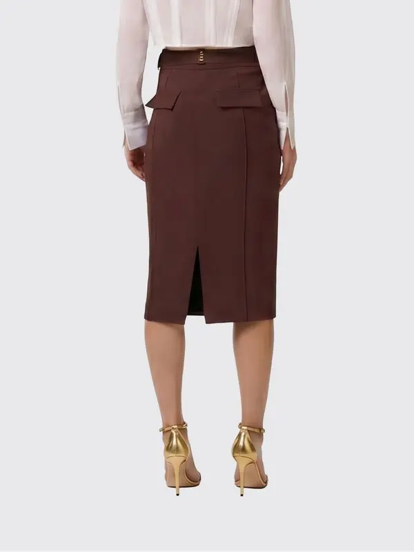 Elisabetta Franchi High Waist Monogram Print Crêpe Midi Pencil Skirt