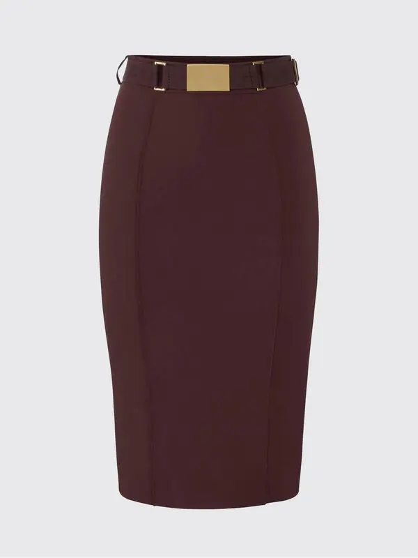Elisabetta Franchi High Waist Monogram Print Crêpe Midi Pencil Skirt