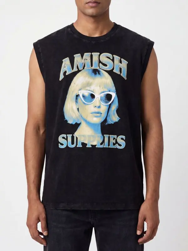 AMISH SUPPLIES Cotton Tank Top With Graphic Print And Crew Neck