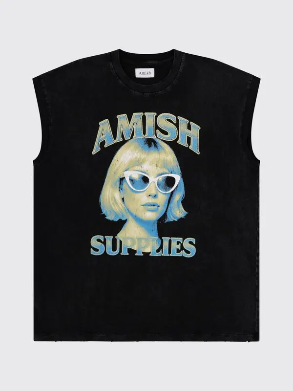 AMISH SUPPLIES Cotton Tank Top With Graphic Print And Crew Neck