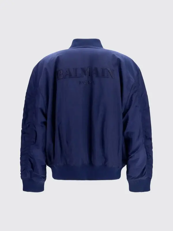 Balmain Nylon Bomber Jacket With Zip Closure And Patch Pockets - Blue