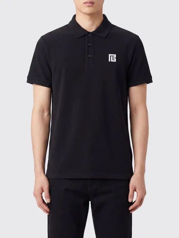 Balmain Slim Fit Short-sleeve Cotton Polo Shirt With Contrast Logo - Black
