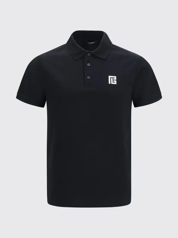 Balmain Slim Fit Short-sleeve Cotton Polo Shirt With Contrast Logo - Black