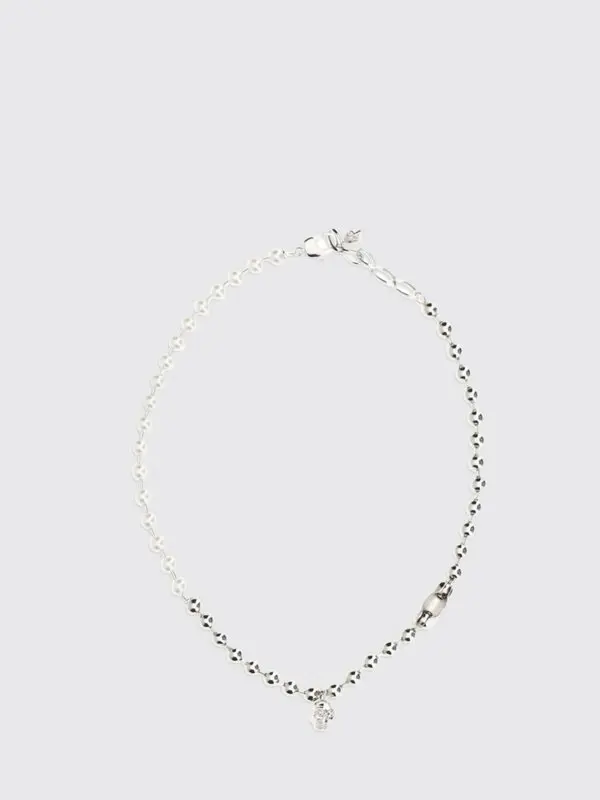 Alexander McQueen Skull Pendant Brass Choker Necklace - Pearl