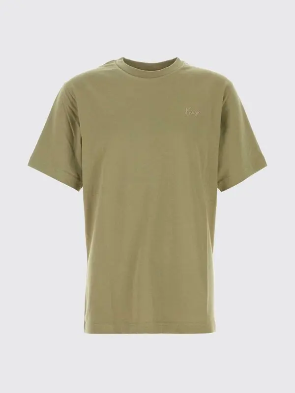 Kenzo Short-sleeved Cotton T-shirt With Contrast Embroidered Logo - Kaki