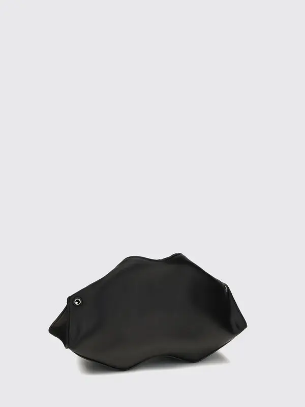 Alexander McQueen Manta Asymmetrical Clutch In Smooth Calfskin With Metal Ring Detail - Black