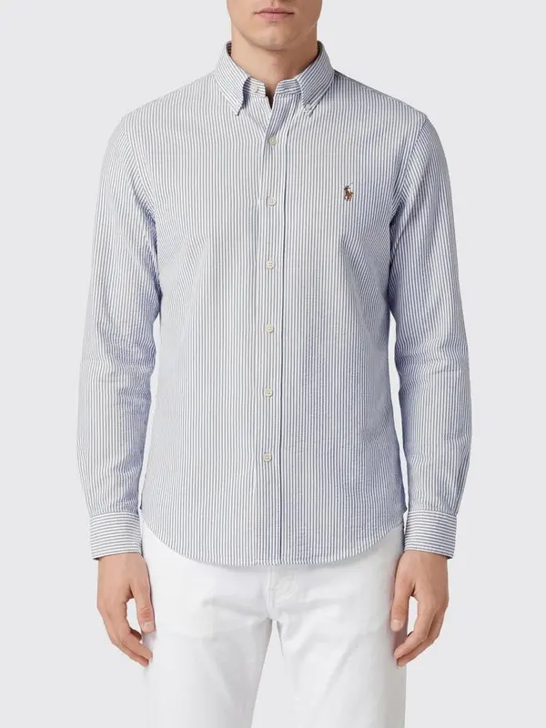 Polo Ralph Lauren Slim Fit Striped Cotton Shirt With Embroidered Logo - Navy