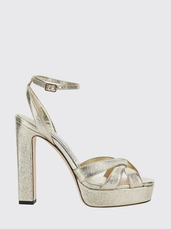 JIMMY CHOO Kove Platform Sandals In Laminated Nappa Leather - Platinum