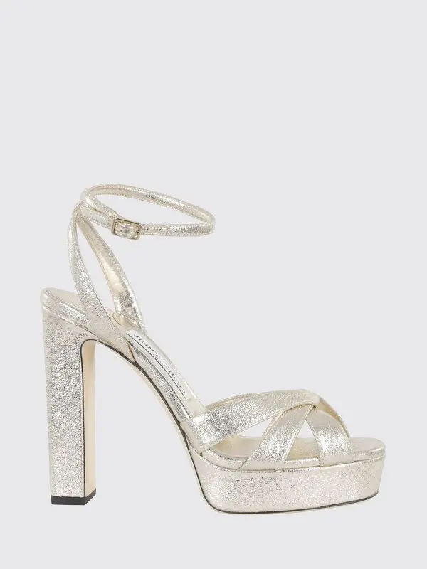 JIMMY CHOO Kove Platform Sandals In Laminated Nappa Leather - Silver