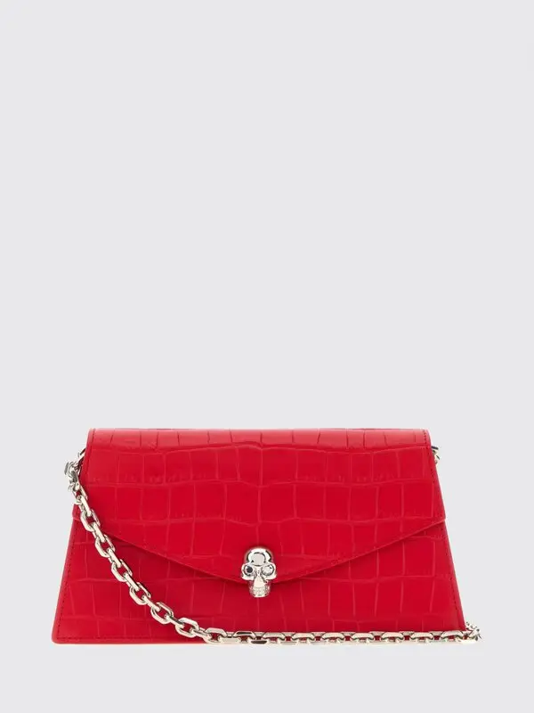 Alexander McQueen Mini Bag In Croc-effect Calfskin Leather With Skull Applique - Silver