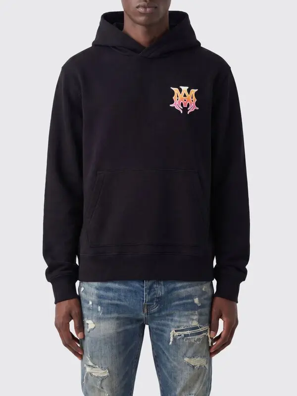 Amiri Cotton Hoodie With Printed Logo, Kangaroo Pocket And Ribbed Cuffs