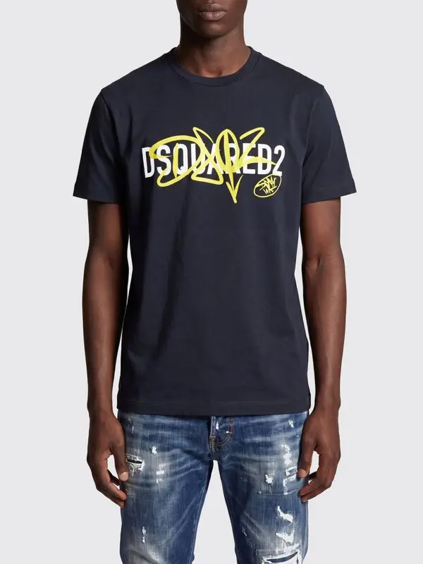 Dsquared2 Slim Fit Cotton T-shirt With Contrasting Logo Print - Black