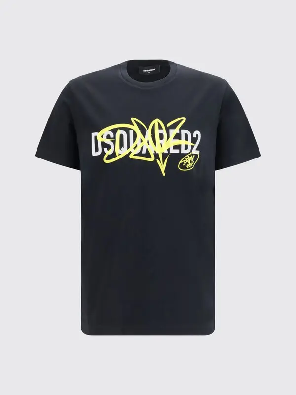 Dsquared2 Slim Fit Cotton T-shirt With Contrasting Logo Print - Black