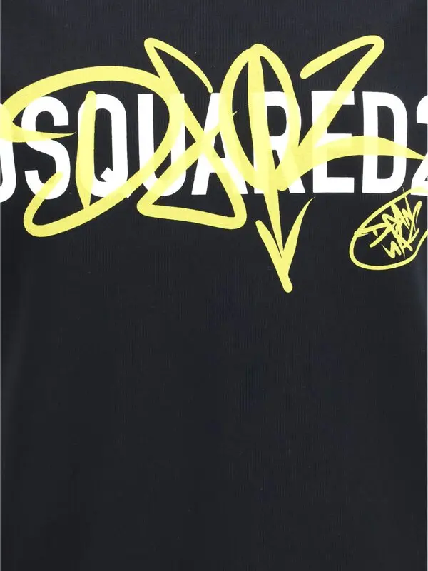Dsquared2 Slim Fit Cotton T-shirt With Contrasting Logo Print - Black