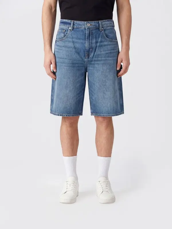 7 For All Mankind Knee-length Five-pocket Cotton Shorts With Button Fly - Denim