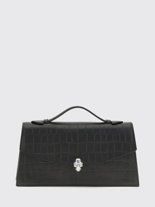 Alexander McQueen Croc-effect Calfskin Handbag With Skull Embellishment - Black