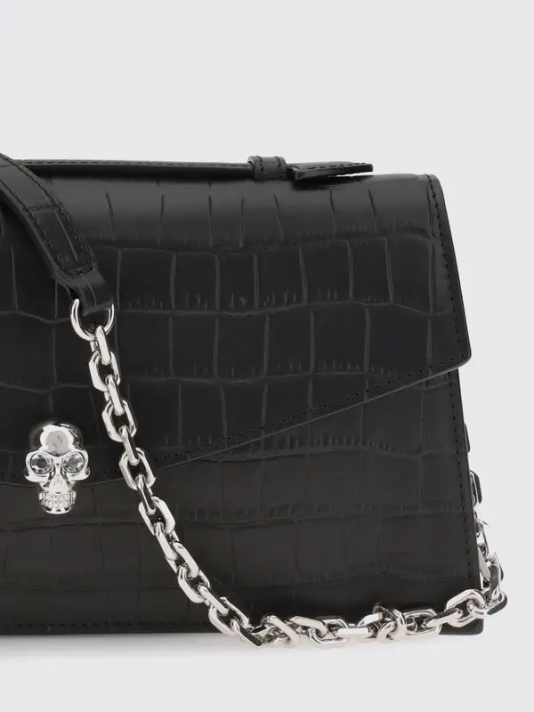 Alexander McQueen Croc-effect Calfskin Handbag With Skull Embellishment