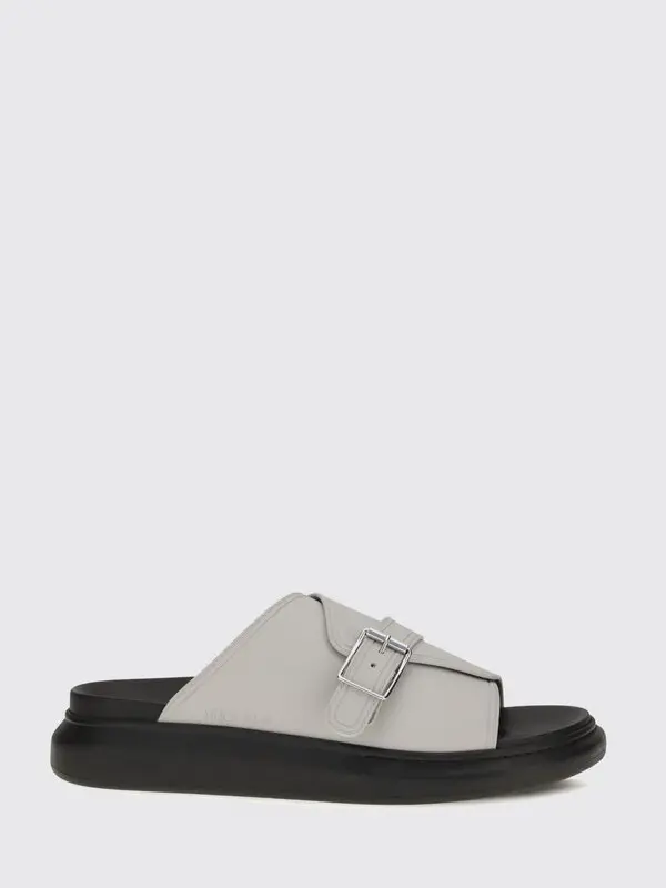 Alexander McQueen Smooth Calf Leather Sandals With Adjustable Strap And Open Toe - Grey
