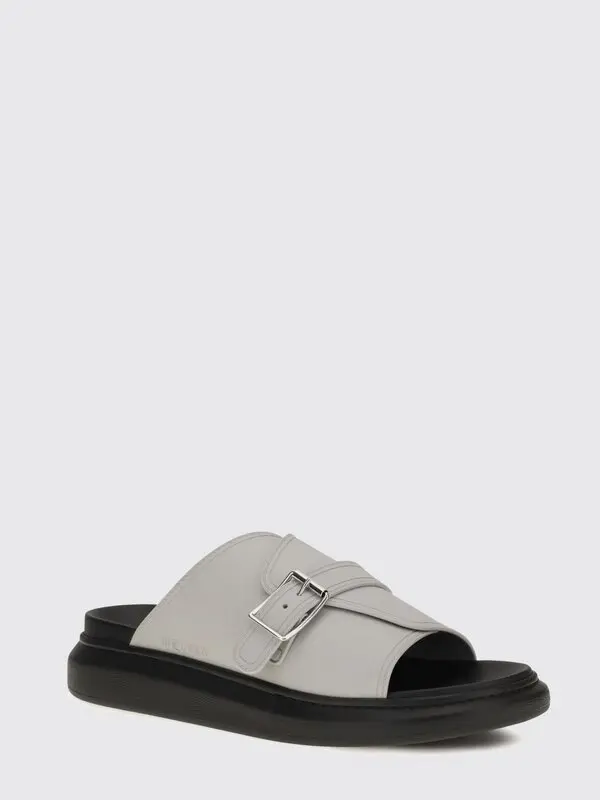 Alexander McQueen Smooth Calf Leather Sandals With Adjustable Strap And Open Toe - Grey