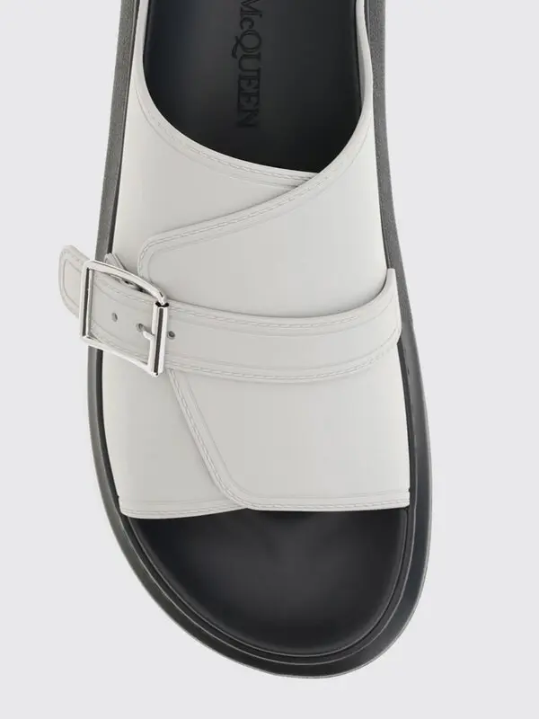 Alexander McQueen Smooth Calf Leather Sandals With Adjustable Strap And Open Toe - Grey
