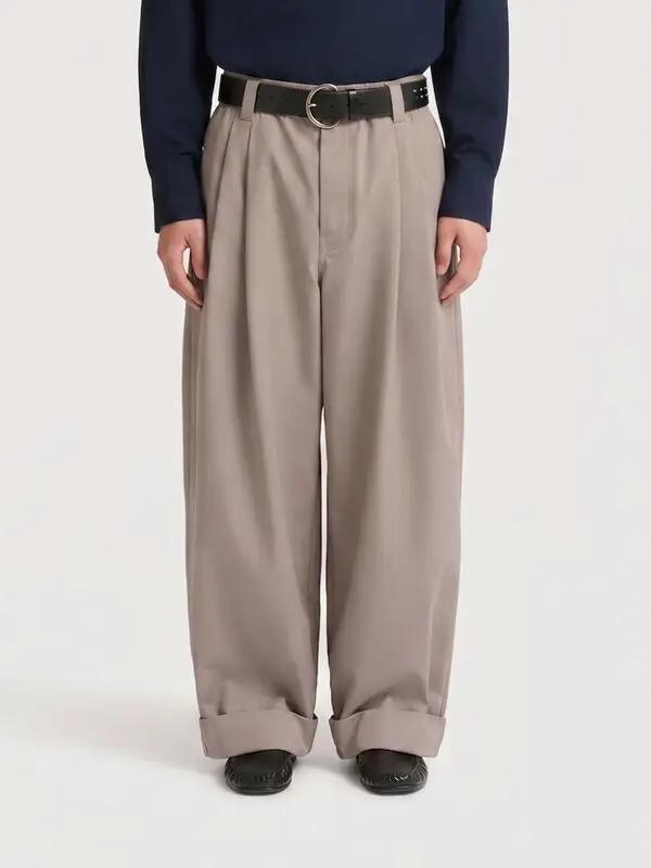 Marni Wide-leg Cotton Trousers With Elasticated Waist And Cuffs - Beige