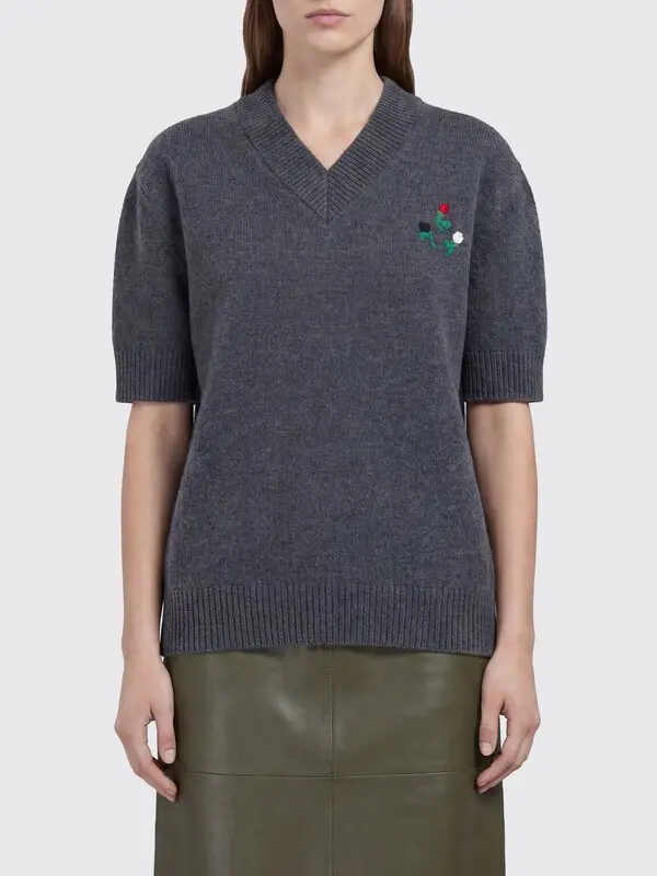 Marni V-neck Virgin Wool And Cashmere Jumper With Embroidery - Grey
