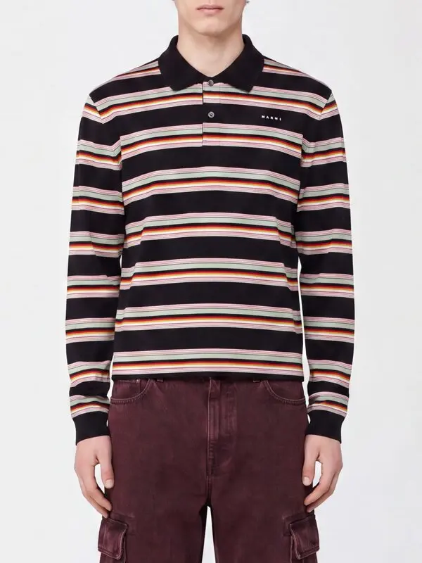 Marni Long-sleeved Striped Cotton Polo Shirt With Contrast Logo - Fa01