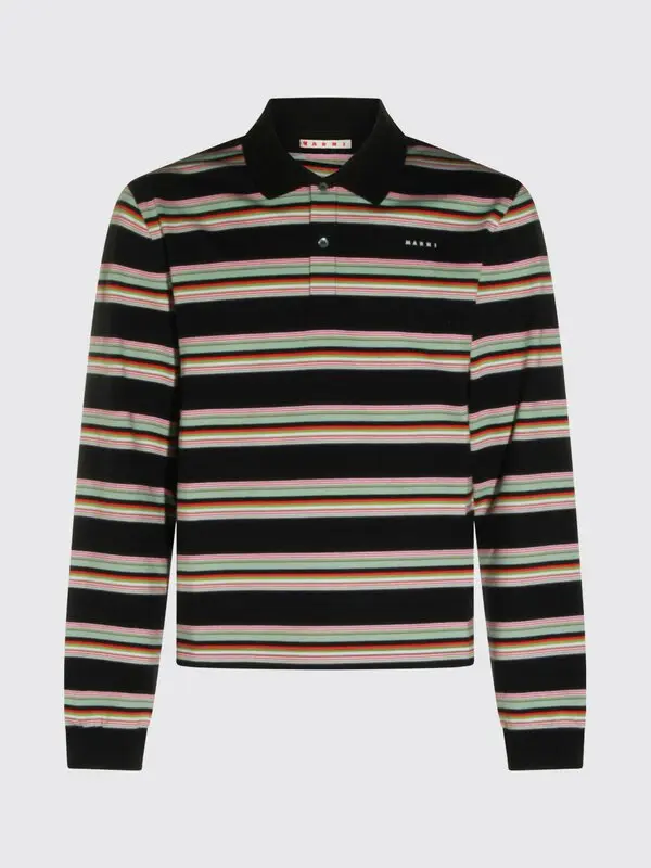 Marni Long-sleeved Striped Cotton Polo Shirt With Contrast Logo - Fa01