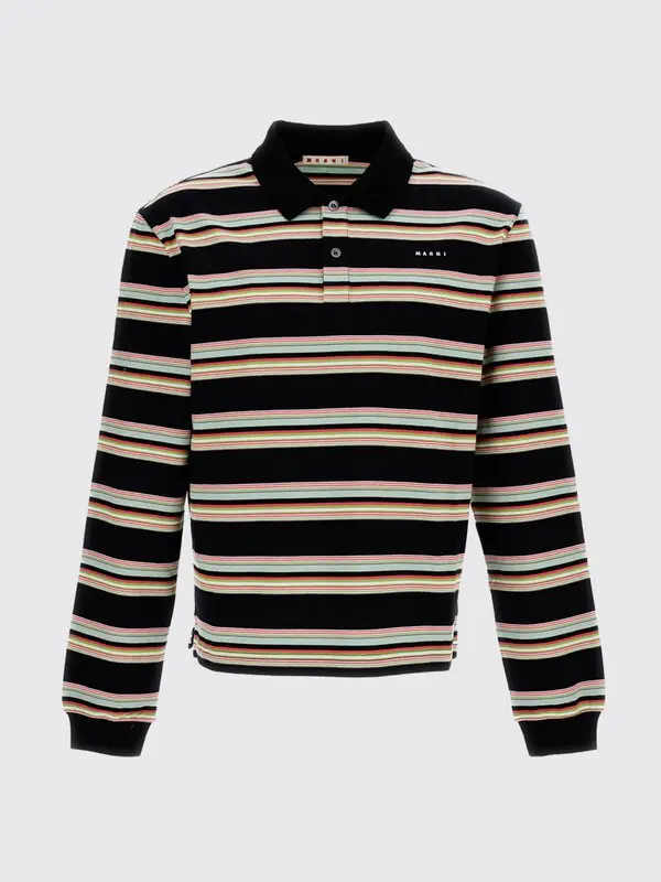 Marni Long-sleeved Striped Cotton Polo Shirt With Contrast Logo - Multicolor