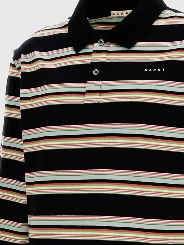 Marni Long-sleeved Striped Cotton Polo Shirt With Contrast Logo - Multicolor