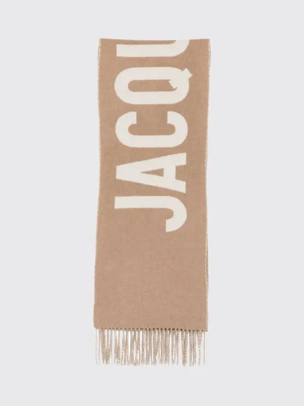Jacquemus Cotton Scarf With Contrasting Jacquard Logo And Fringed Edges - Grey 1