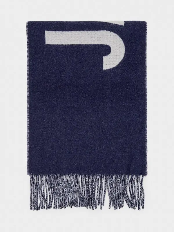 Jacquemus Cotton Scarf With Contrasting Jacquard Logo And Fringed Edges - Navy