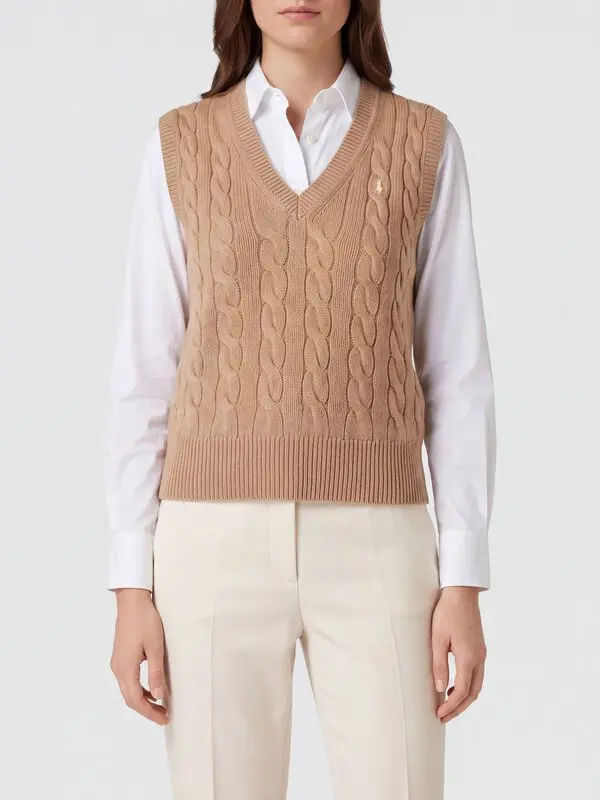 Polo Ralph Lauren Cable Knit Wool And Cashmere V-neck Jumper - Beige