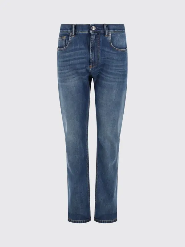 Versace Slim Fit Five-pocket Cotton Jeans With Logo Detail